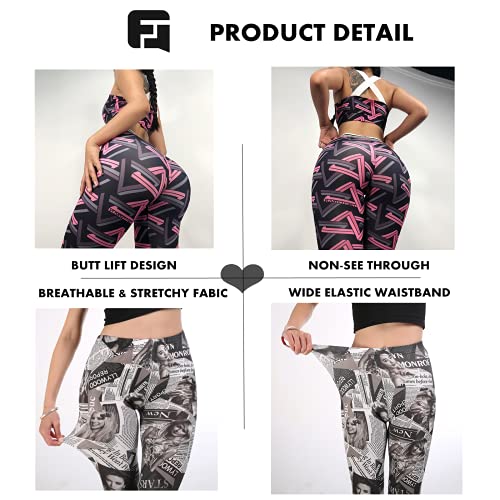 Fanii Quare Women's High Waist Quick Dry Running Tights Printed Training Compression Workout Pants Pink Camouflage L