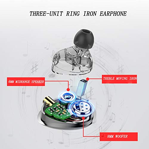 LTXHorde Earbud Wired Headset Soundproof Sweatproof Three Drive Unit Stereo Earbuds with Microphone Suitable for 3.5mm Audio Interface Devices (Electroplating Silver)