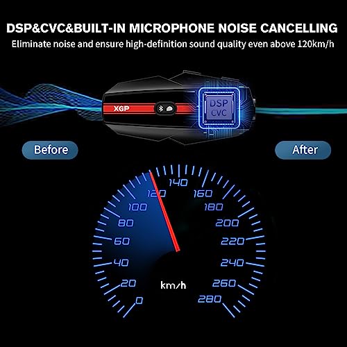 XGP Motorcycle Bluetooth Headset V5.2 with Music Sharing, 2-Way Motorcycle Helmet Bluetooth with IP67 Waterproof, Motorcycle Communication Systems with Hi-FI Speakers for ATV/Snowmobile/Ski,1 Pack
