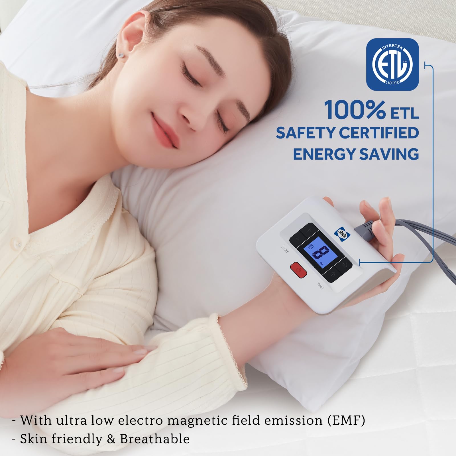 Sealy 3M Scotchgard Heated Mattress Pad | Quilted Cotton Electric Bed Warmer with 10 Heat Setting Controller | 1-12 Hours Auto Shut Off | 15" Deep All Around Elastic Pocket, Full