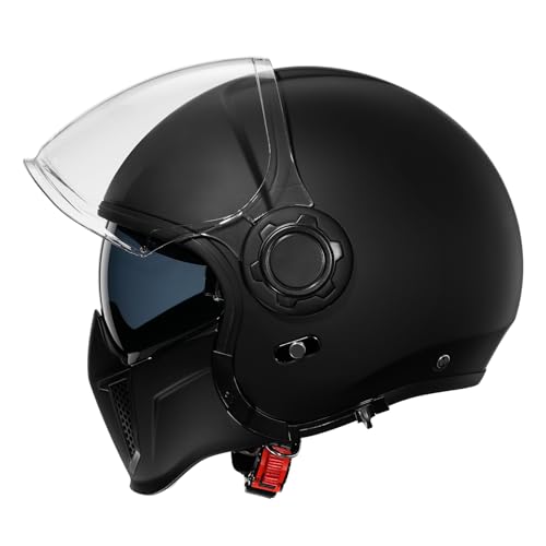 TRIANGLE Full Face Motorcycle Helmets,Off-Road Motocross Helmet for Men & Women,Dual Visor with Internal Tinted Sunshield,Open Face 3/4 Adult Racing Helmet DOT Approved(Black,XL)