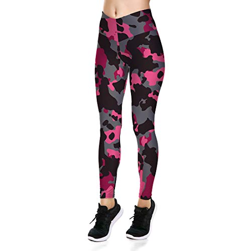Fanii Quare Women's High Waist Quick Dry Running Tights Printed Training Compression Workout Pants Pink Camouflage L