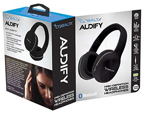 COBALTX AUDIFY Bluetooth Wireless Rechargeable Headphones Range 30 Ft (10m) High Performance Acoustic Sound with Voice Control & 300 Hour Standby Hands Free Talk & 6 Hours of Music (Black)