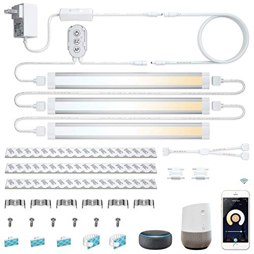 Smart Under Cabinet Lights Work with Alexa Echo, Google ,Siri, LED Light for Kitchen Shelf Counter Lighting with App, Voice Activated Dimmable and Linkable Warm to Cool White (3 Lights Bar Kit)