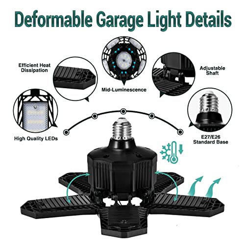 AYSEMO 100W 10000LM Super Bright Led Light Bulbs, 6500K Daylight Garage Light Bulb with 5 Adjustable Panels, E26/E27 Screw in Garage Lighting LED, High Bay Light for Garage Basement Barn