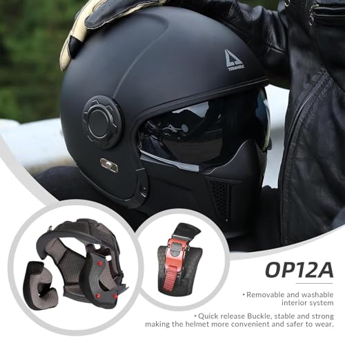 TRIANGLE Full Face Motorcycle Helmets,Off-Road Motocross Helmet for Men & Women,Dual Visor with Internal Tinted Sunshield,Open Face 3/4 Adult Racing Helmet DOT Approved(Black,XL)