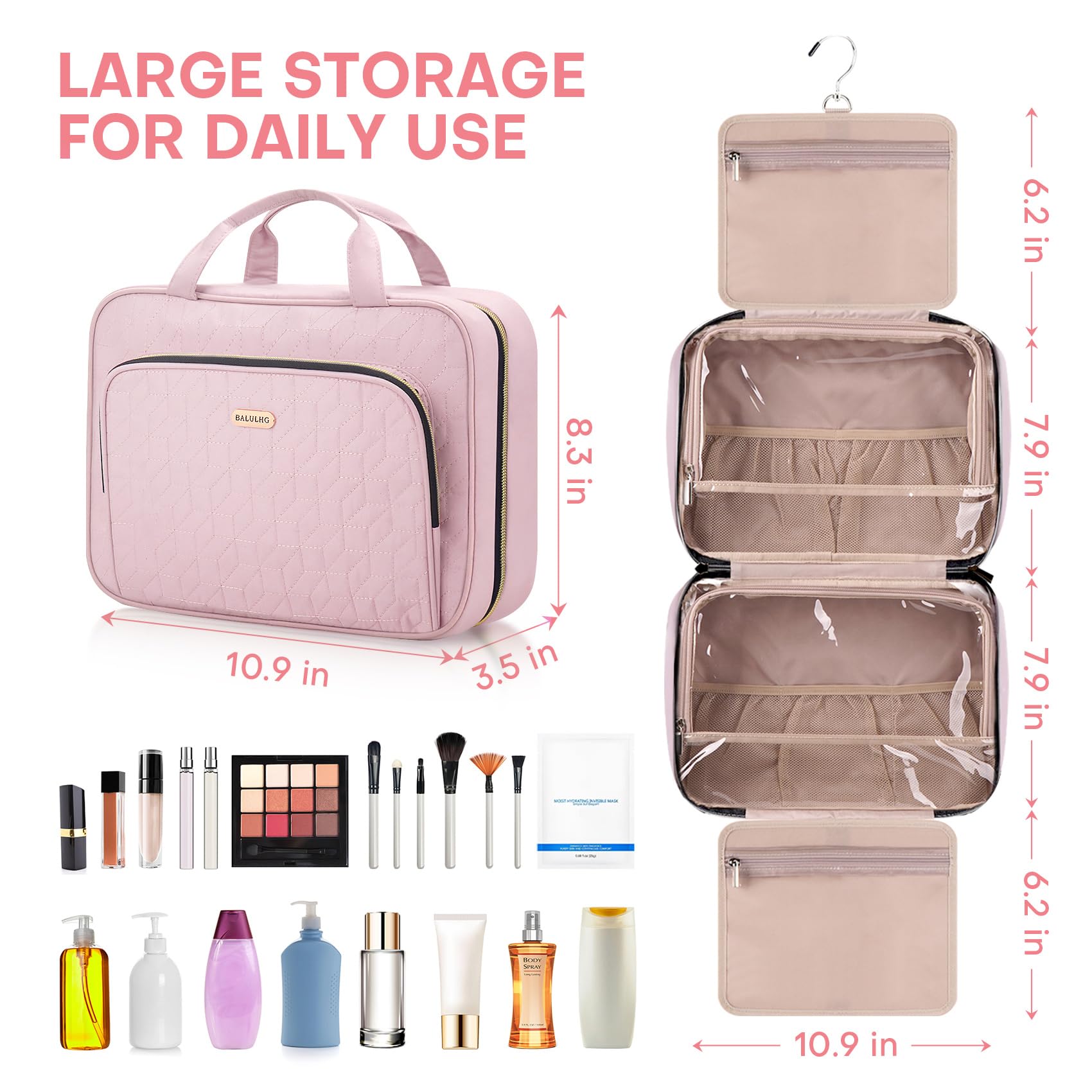 BALULHG Toiletry Bag with Hanging Hook, Portable Makeup Cosmetic Bags, Space-efficient, Collapsible Moving, making it more suitable for Travel