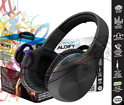 COBALTX AUDIFY Bluetooth Wireless Rechargeable Headphones Range 30 Ft (10m) High Performance Acoustic Sound with Voice Control & 300 Hour Standby Hands Free Talk & 6 Hours of Music (Black)