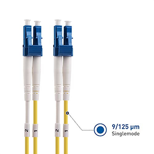 Cable Matters Plenum Rated Duplex OS2 Single Mode Fiber Optic Patch Cable 2m / 6.6 ft, OS2 Fiber LC to LC UPC 9/125 OFNP OS2 Fiber Optic Cable