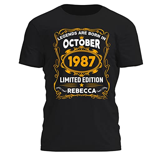 Personalized Shirt Legend Born in October 1987 36th Birthday Decorations for Women T-Shirt Custom t Shirts Birthday Gifts 36 Years Old Vintage Tees for Men Short Sleeve Graphic Novelty Tee Top