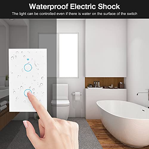 Smartyuns WiFi Smart Wall Light Switch White, Tempered Glass Panel Touch Light Switch 2 Gang Switch for 1 Gang Wall Box, Timer Function, Wireless Lighting Control (2 Gang Light Switch White)