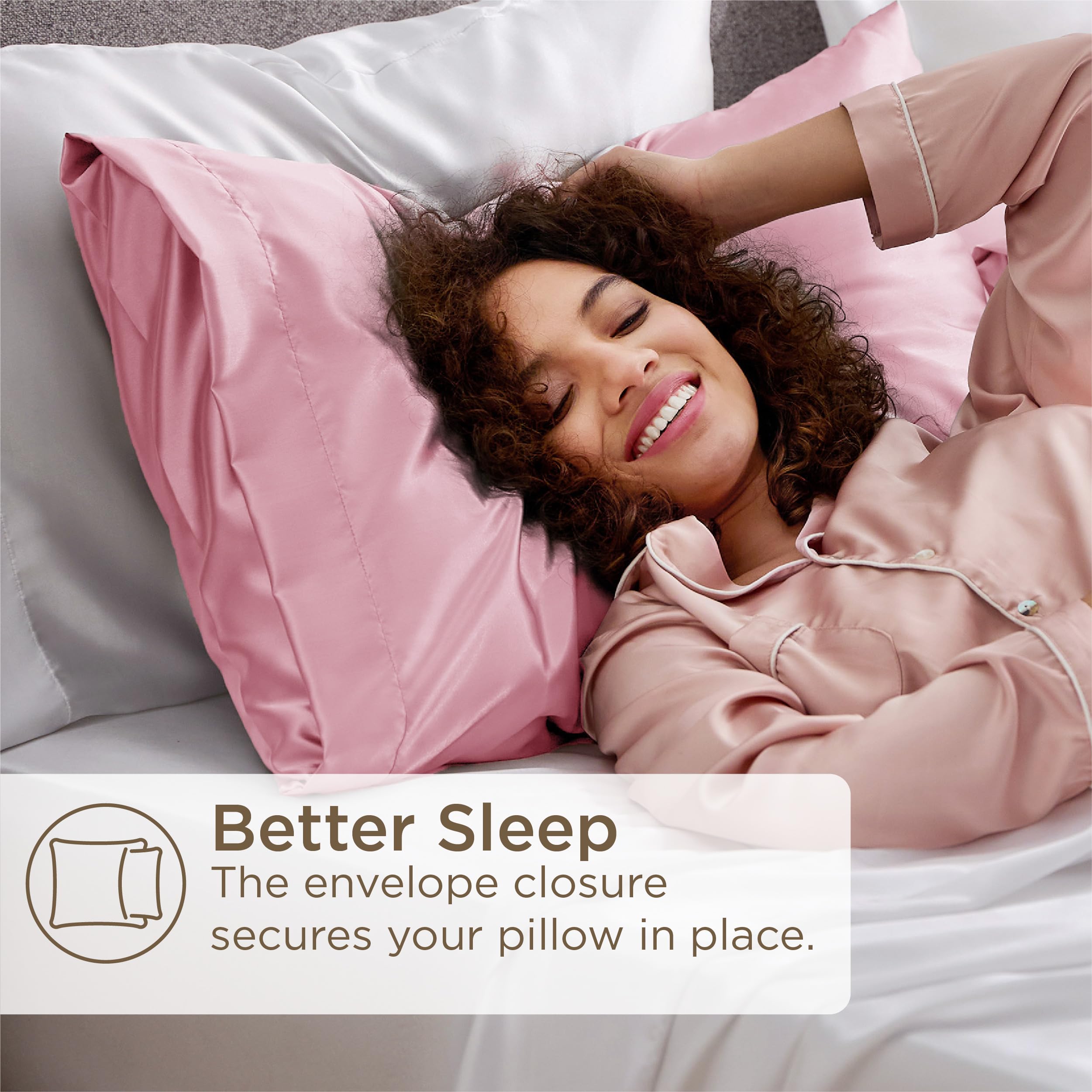 Bedsure Satin Pillowcase 2 Pack Similar to Silk Pillow Cases Standard Size, Pillow Case for Sleeping Women with Envelope Closure, Gifts for Women Men, Pink, 20x26 Inches