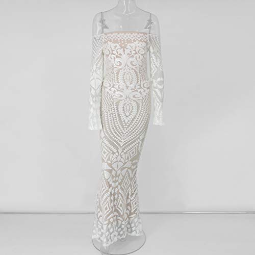 Yissang Women's Off Shoulder Floral Sequined Wedding Evening Mermaid Maxi Long Dress Bridal Gowns White Large