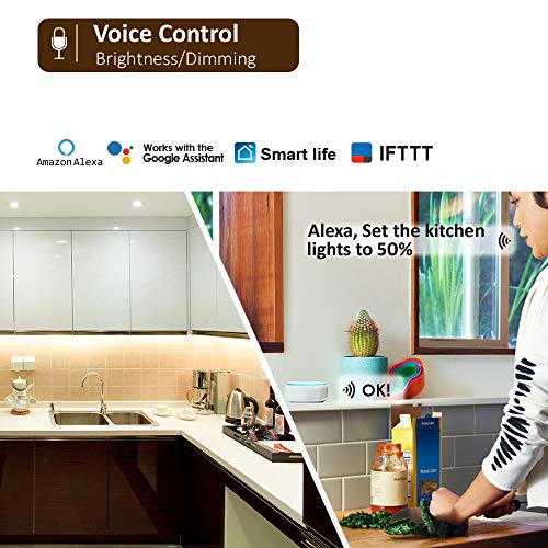 Smart Under Cabinet Lights Work with Alexa Echo, Google ,Siri, LED Light for Kitchen Shelf Counter Lighting with App, Voice Activated Dimmable and Linkable Warm to Cool White (3 Lights Bar Kit)