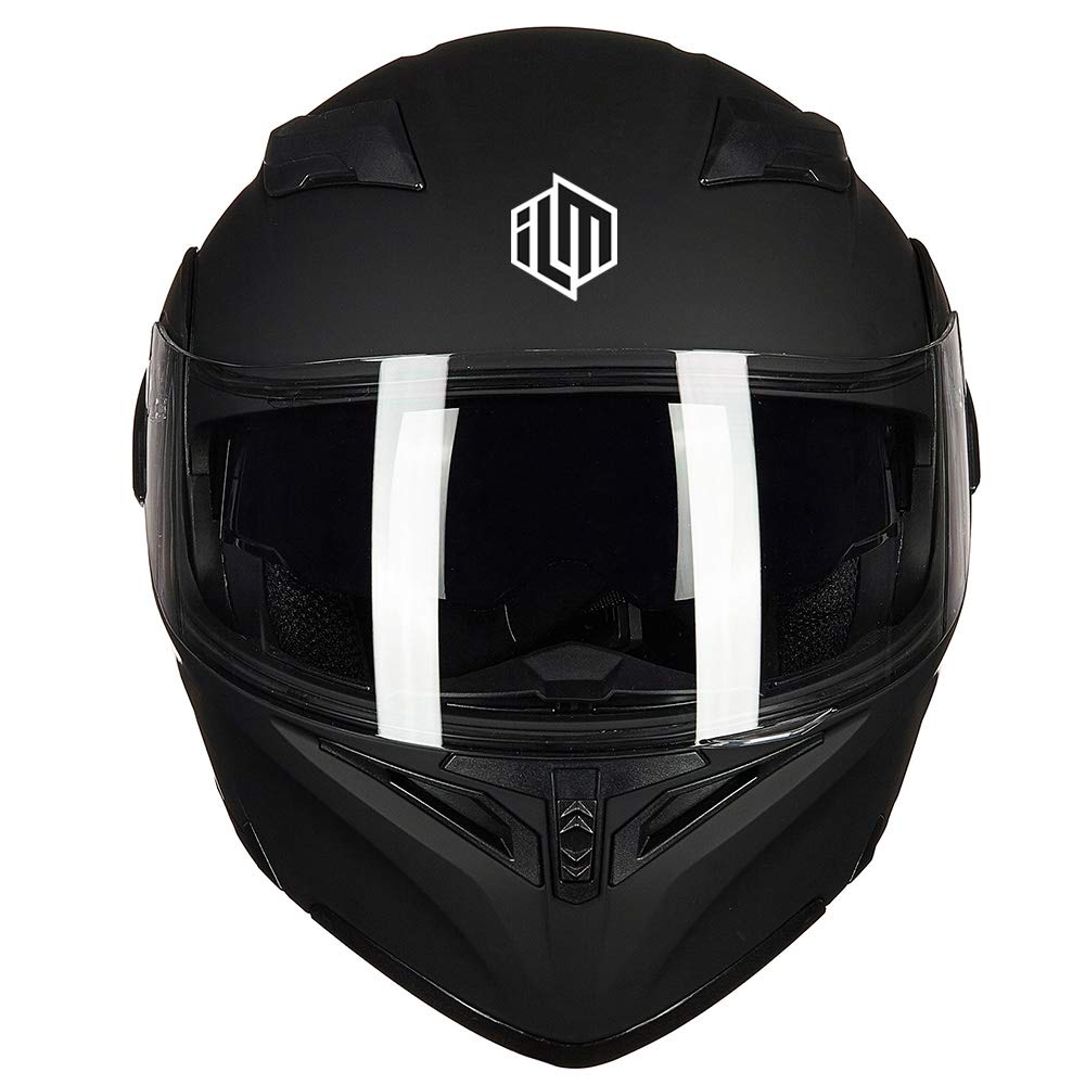 ILM Motorcycle Dual Visor Flip up Modular Full Face Helmet DOT 6 Colors Model 902 (M, Matte Black)