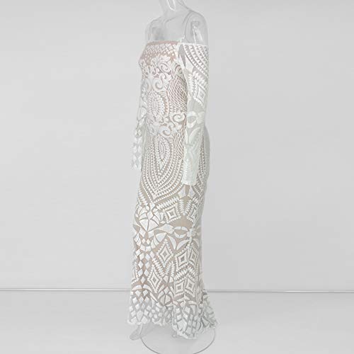 Yissang Women's Off Shoulder Floral Sequined Wedding Evening Mermaid Maxi Long Dress Bridal Gowns White Large