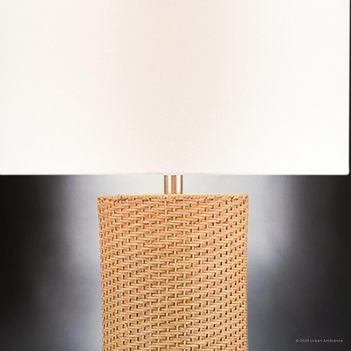 Urban Ambiance Luxury Scandinavian Floor Lamp, 19''W x 19''D x 64''H, with Modern-Farmhouse Elements, Natural Brown Finish and a White Linen Hardback Shade, UEX8102