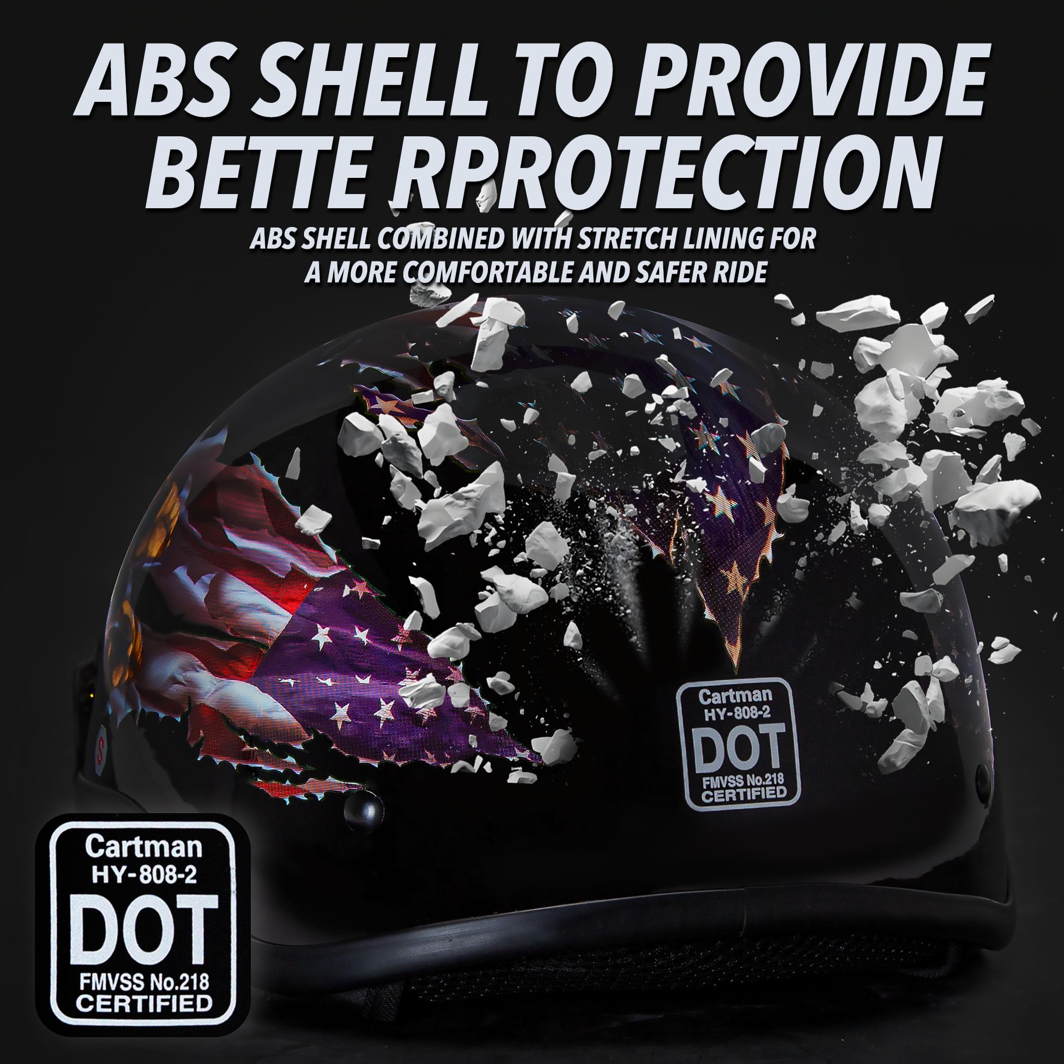 Cartman Cruiser Scooter Motorcycle Half Face Helmet, Patriotic Eagle USA Graphics, DOT Approved for Bike Scooter ATV UTV Chopper, Large