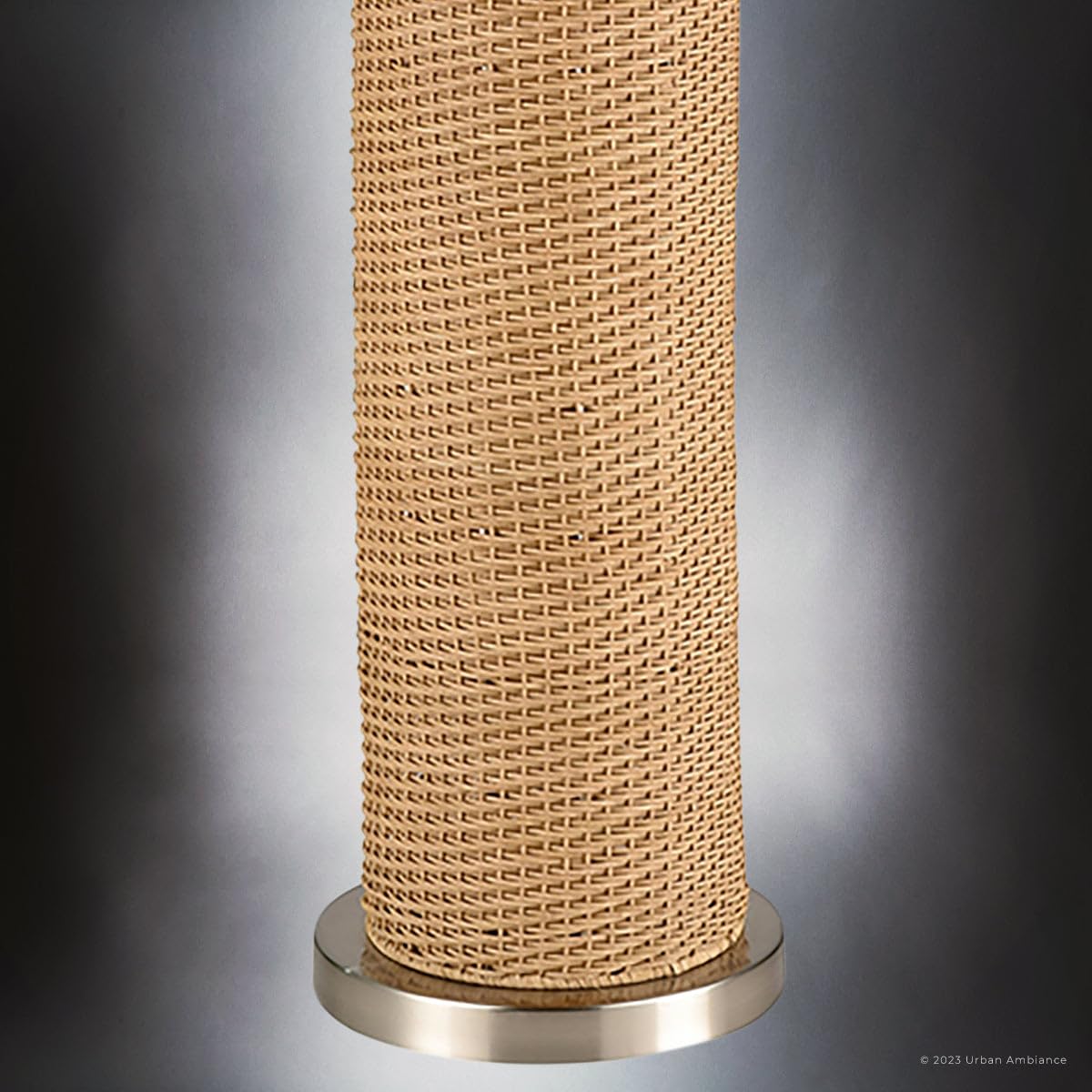 Urban Ambiance Luxury Scandinavian Floor Lamp, 19''W x 19''D x 64''H, with Modern-Farmhouse Elements, Natural Brown Finish and a White Linen Hardback Shade, UEX8102
