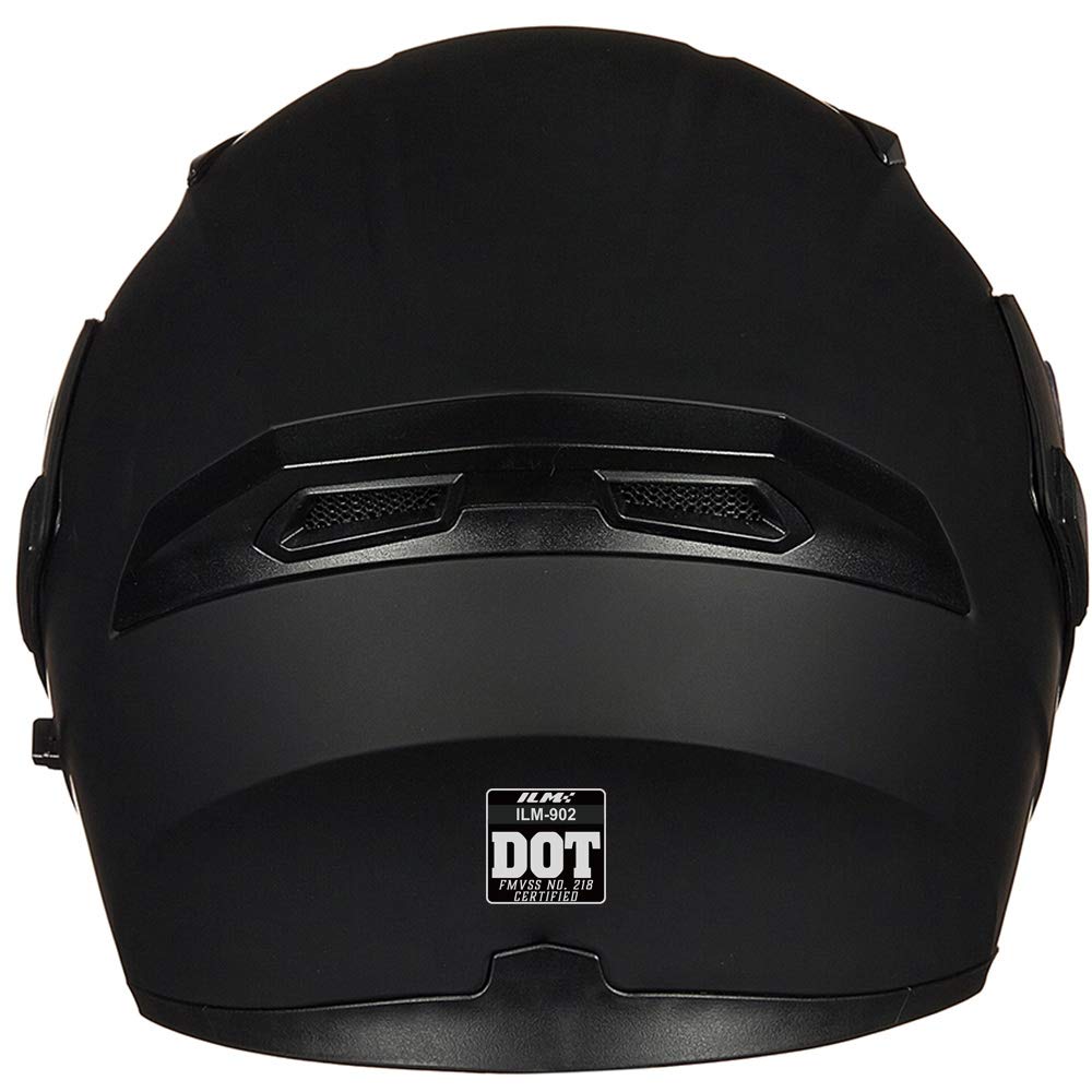 ILM Motorcycle Dual Visor Flip up Modular Full Face Helmet DOT 6 Colors Model 902 (M, Matte Black)