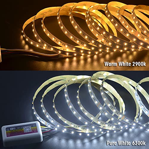 24VDC RGB+CCT 5 Chips in 1 Super Bright LEDs Flexible LED Strip Lights, High CRI 85 Color Changing+Tunable White Non-Waterproof 5050 RGBWW LED Tape Lights, 300LEDs 16.4feet Roll for Home Lighting