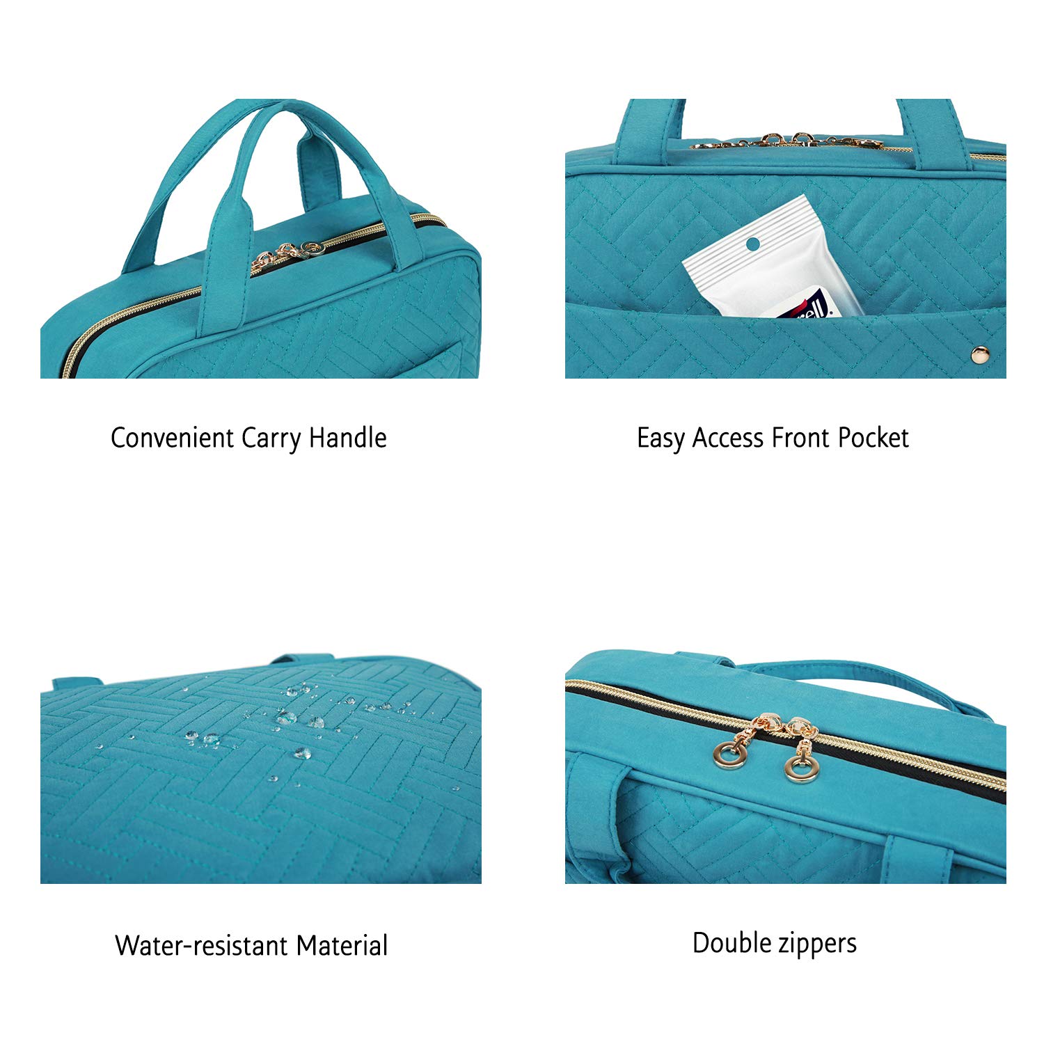BAGSMART Toiletry Bag Travel Bag with hanging hook, Water-resistant Makeup Cosmetic Bag Travel Organizer for Accessories, Shampoo, Full Sized Container, Toiletries, Teal