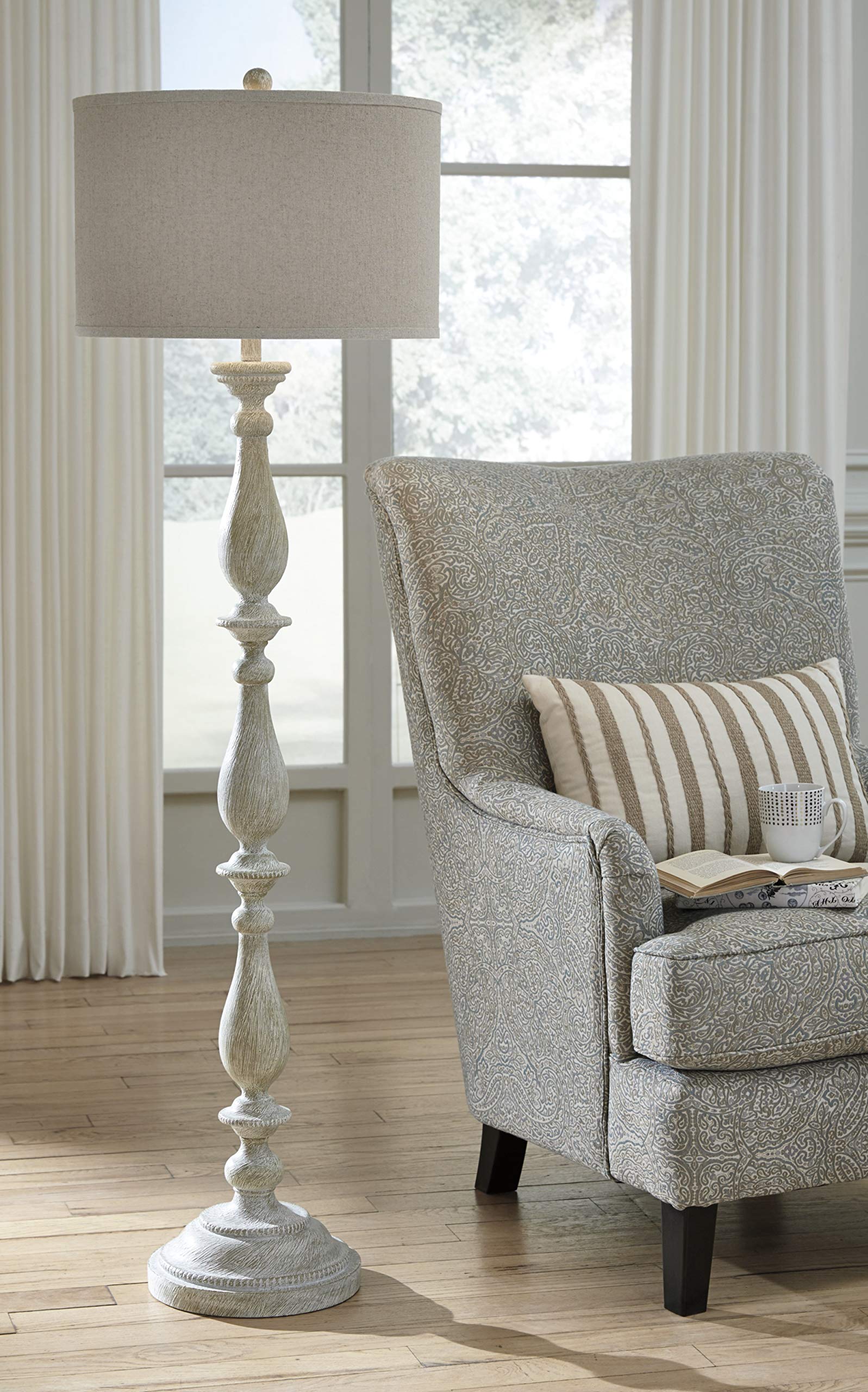 Signature Design by Ashley L235341 Vintage Casual Bernadate Poly Floor Lamp with Drum Shade, Taupe