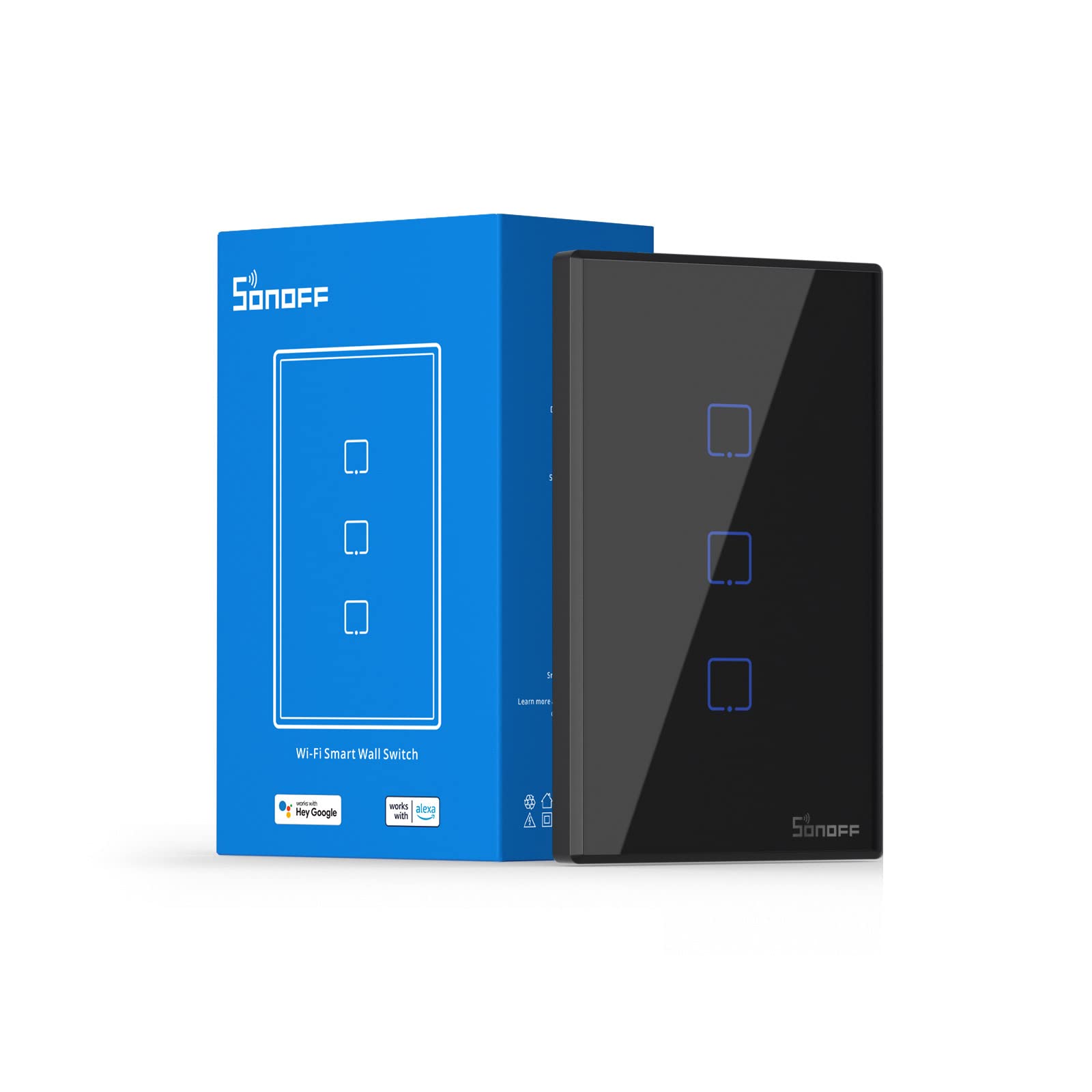 SONOFF Smart Light Switch,2.4GHz WiFi Touch Smart Wall Switch for Lights, Works with Alexa and Google Home, RF433 Remote Interruptor Inteligente, Neutral Wire Required, 3 Gang 1 Way TX T3 Black