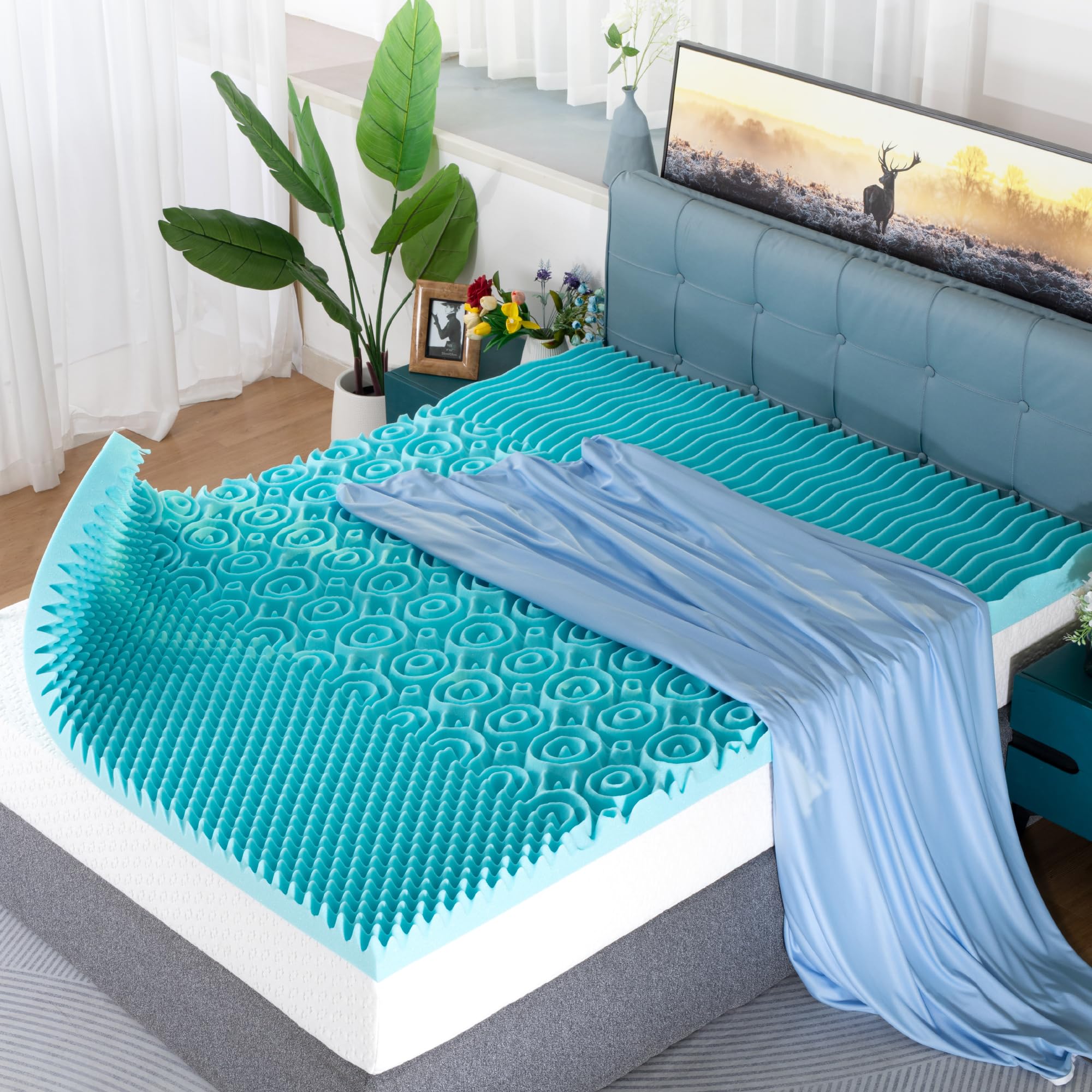 Askme Mattress Topper Full 3 Inch Zoned Cooling Gel Memory Foam with Bonus Breathable Cover,Air Flow Design|US and Euro Certified, Full Size 3"