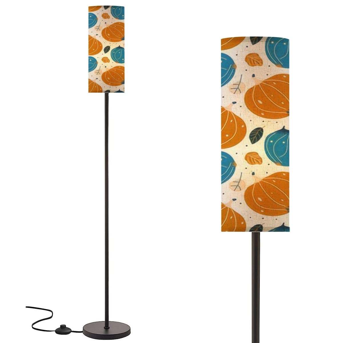 RZNTJHUINA Modern Standing Lamps Scandinavian Folk Style Plant Rustic Pumpkins Minimalist Floor Lamp Metal Pole Lamp with Linen Lampshade for Bedroom Living Room Office Nursery Reading Foot Switch