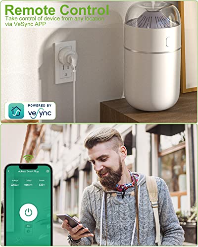Aubess Smart Plugs with Energy Monitoring, Smart Plugs That Work with Alexa & Google Assistant, Alexa Smart Outlet Plug with Timer, Schedule, VeSync APP Remote Control, No Hub Required, White