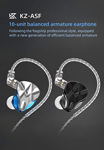KZ ASF in-Ear Monitors, 5BA per Side HiFi Stereo Noise Isolating Sport IEM Wired Earphones/Earbuds/Headphones with Detachable Cable 2Pin 0.75mm (Without MIC, Silver&Blue)