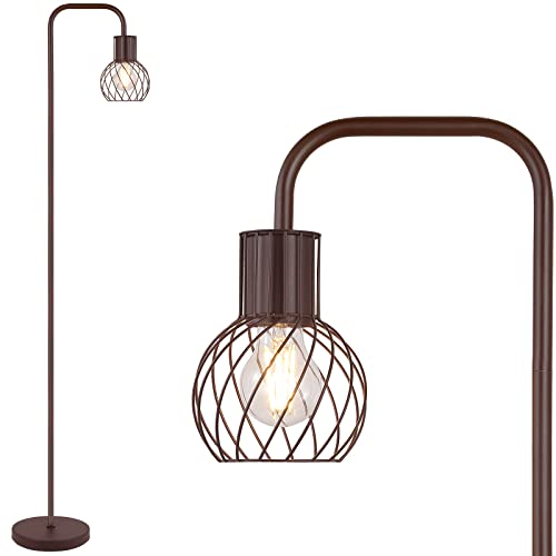 AUQUEE Floor Lamp, Industrial Floor Lamp, Modern Standing Lamp with 6W LED Bulb, Foot Switch, Metal Floor Lamp for Living Room, Bedroom, Office, Vintageļ¼Rustic Minimalist Farmhouse Stand Up Lamp Brown
