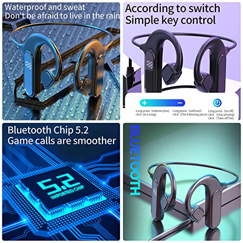 Bluetooth 5.2 Sports Wireless Open Ear Headphones - Built-in Mic Support SD Card Digital Display Stereo Long-Lasting Sport Earphone for Office Outdoor Workouts Running Cycling