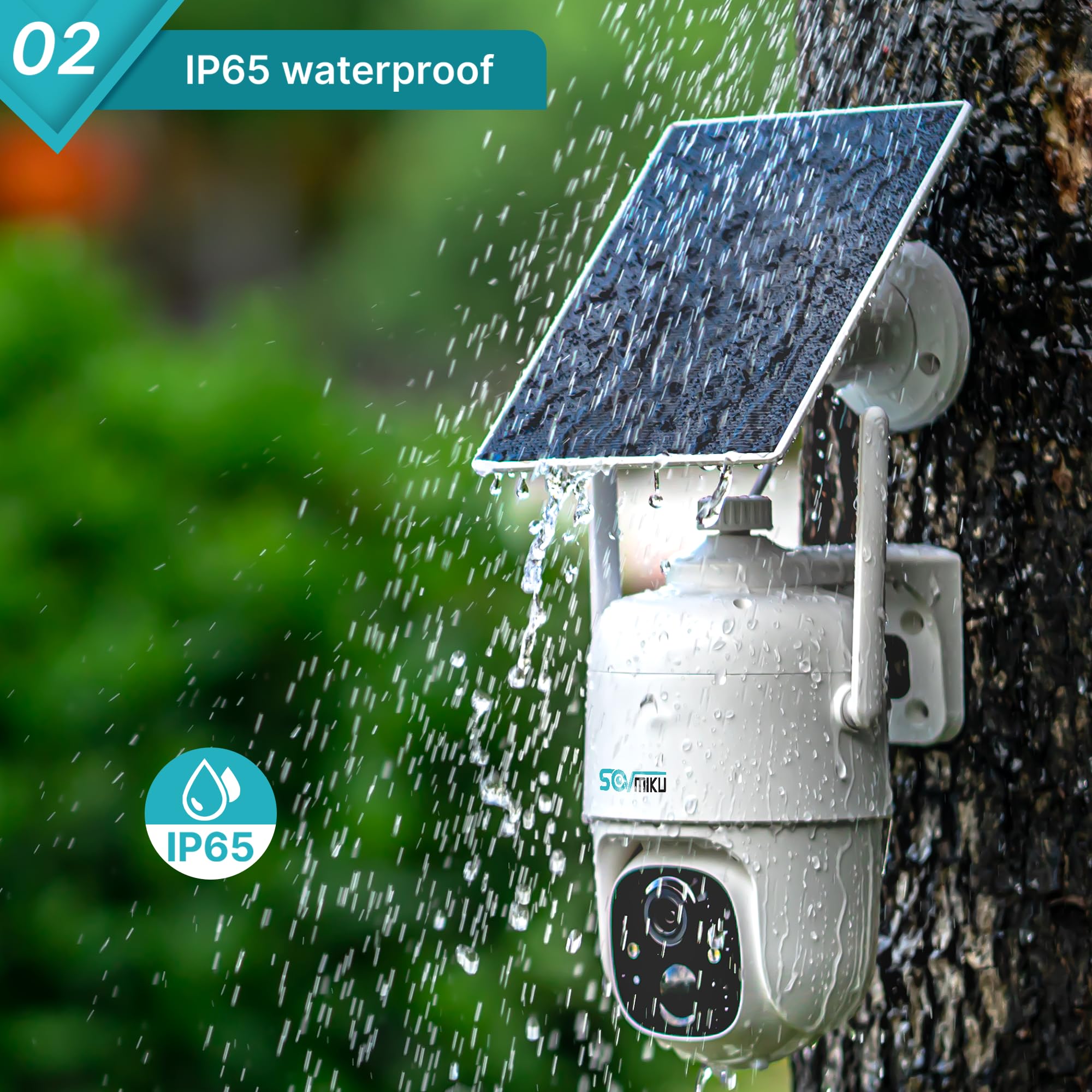Sovmiku CQ1 AI 2K Solar Security Camera Wireless Outdoor, Battery Powered Cam, Two-Way Audio,PIR Motion Detection, Easy to Setup, Pan/Tilt 360ยฐ View,Color Night Vision,Audible Flashlight Siren,SD Slot