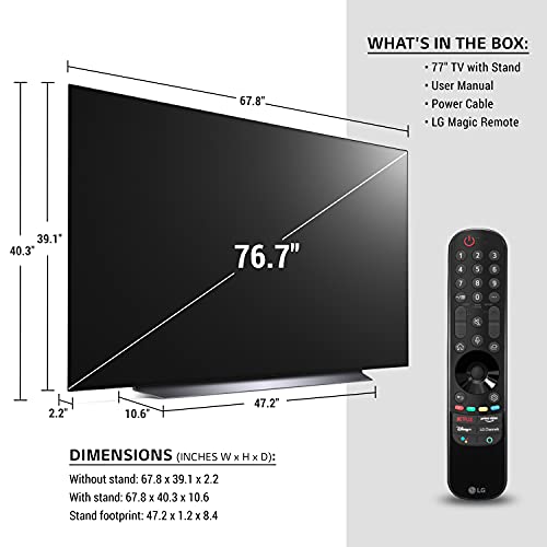 LG OLED C1 Series 77" Alexa Built-in 4k Smart TV, 120Hz Refresh Rate, AI-Powered, Dolby Vision IQ and Dolby Atmos, WiSA Ready, Gaming Mode (OLED77C1PUB, 2021)