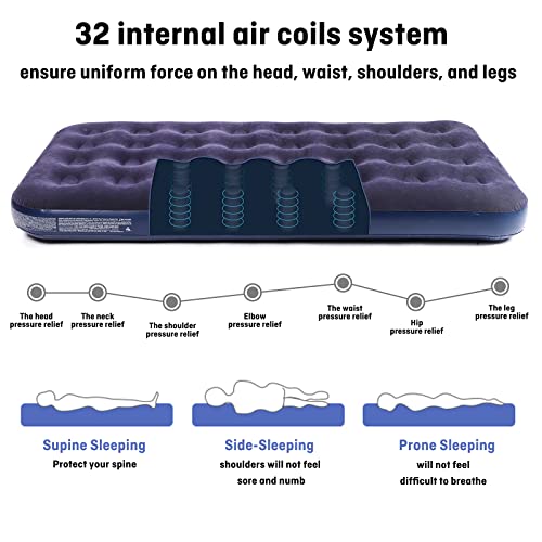 SIXAQUAE Twin Inflatable Air Mattress,9" Raised ,Comfort Flocked Portable Blow up Bed with Patch Kit and Hand Pump for Home Camping Travel
