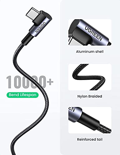 UGREEN USB C Charging Cable, 2-Pack Right Angle 3A Fast Charge QC3.0 USB A to USB C Cable, Nylon Braided Cord Compatible with Galaxy S10/S10+, iPad Mini 6, Pixel 7, Switch, etc. 6.6FT