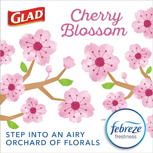 Glad Odorshield Small Drawstring Trash Bags, 4 Gal, Pink, Cherry Blossom, 80 Ct, Pack May Vary