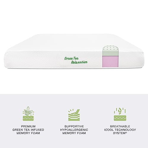 BioPEDIC 8 Inch Green Tea Infused Medium Plush Memory Foam Mattress in a Box - Fiberglass Free - Breathable Cooling Mattress - Twin XL