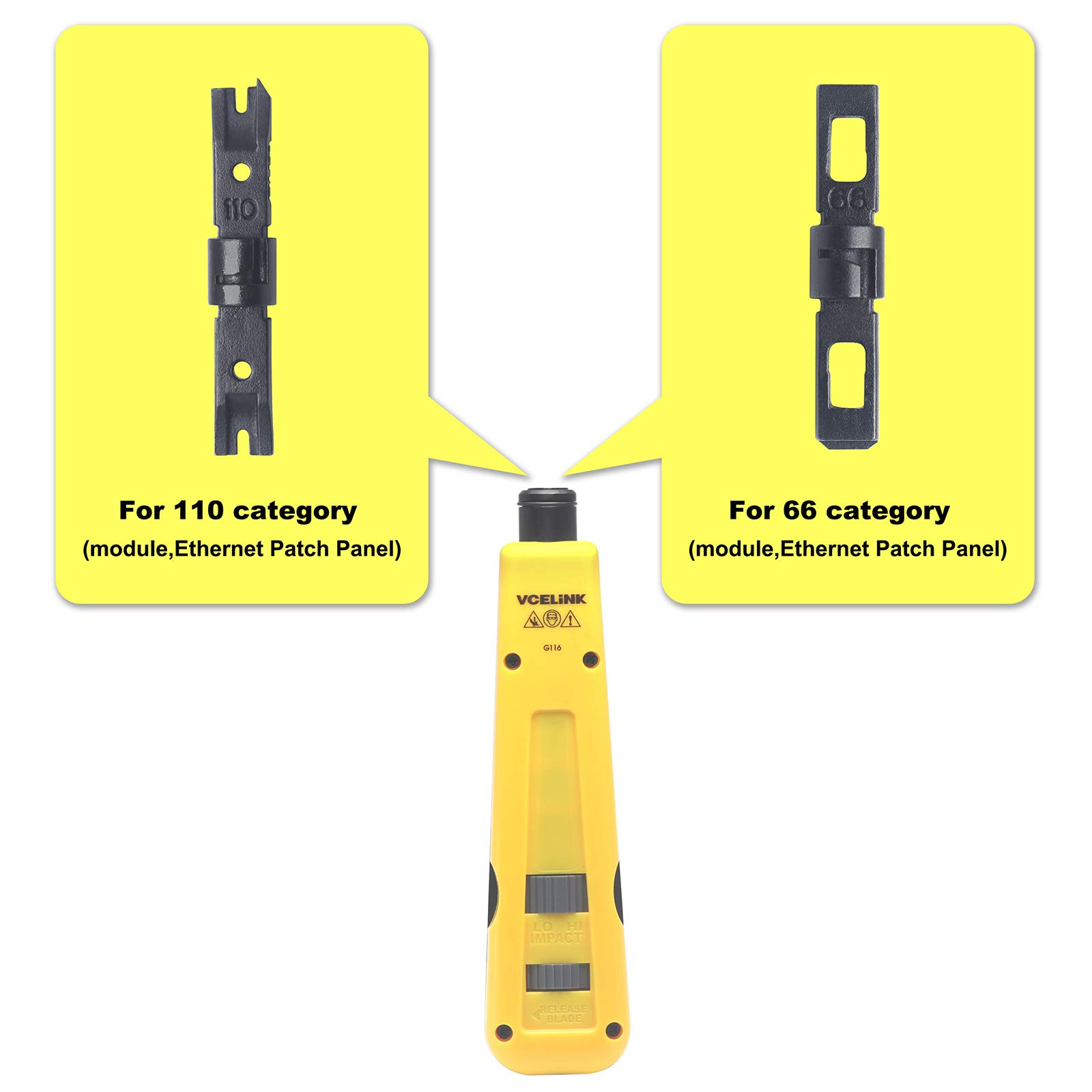 VCELINK Punch Down Impact Tool with 110 and 66 Blades, Network Wire Punch Down Impact Tool Kit, Keystone Impact Terminal Insertion Tools, Network Cable CAT6/CAT5/CAT3 Stripper