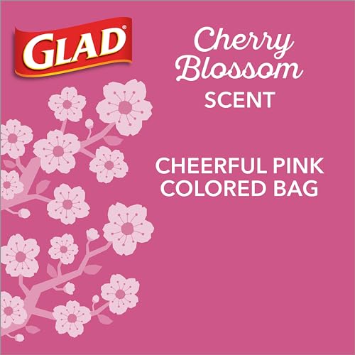 Glad Odorshield Small Drawstring Trash Bags, 4 Gal, Pink, Cherry Blossom, 80 Ct, Pack May Vary