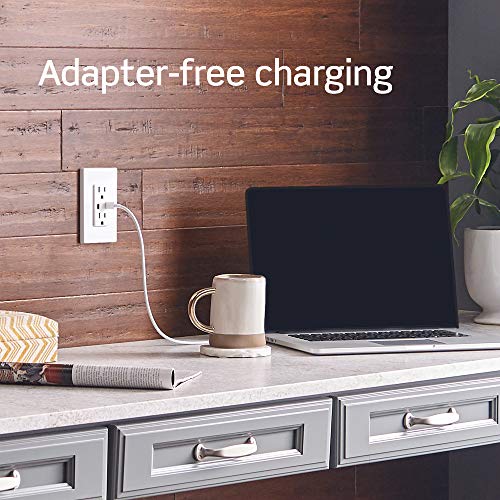 Leviton T5635-W USB Dual Type-C with Power Delivery (PD) In-Wall Charger with 15 Amp, 125 Volt Tamper-Resistant Outlet, White