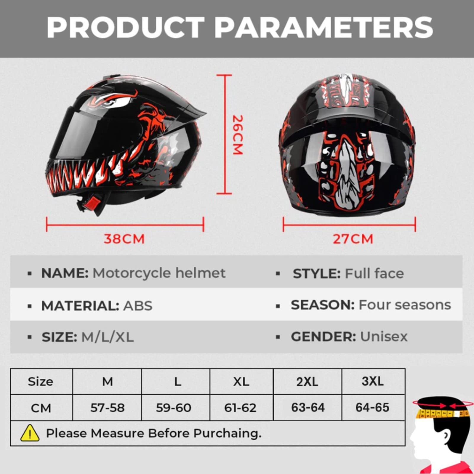 HTLNUZD Full Face Motorcycle Helmet Racing Motocross Helmets with Pinlock Compatible Clear&Tinted Visors DOT Model Approved Street Bike Helmet (XXL, Venom)