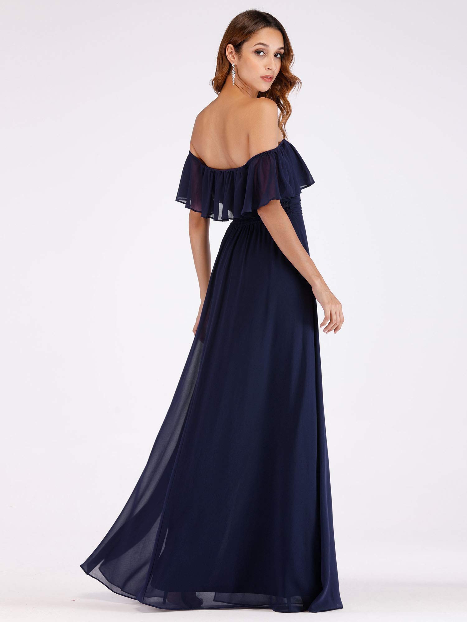 Ever-Pretty Women's Elegant Off The Shoulder Side Split High Waist Flowy Chiffon Maxi Bridesmaid Dress Navy US12