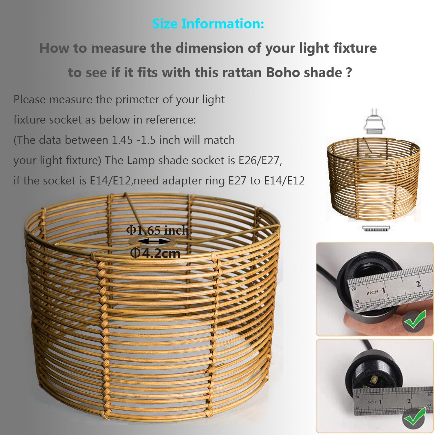 Rattan Drum lamp shades rattan Chandelier Shades Woven Boho Rattan Lampshade Chandelier Shades Pendant light Covers E26 E27 Replacement Table Lamp Floor Lamps Lampshades(Dark Brown)