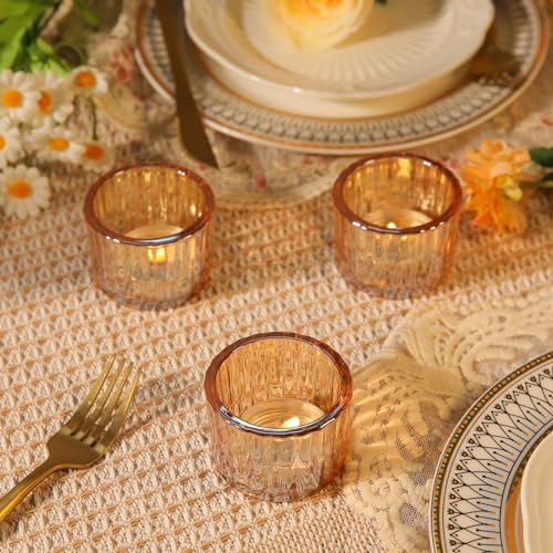 Capaniel 36pcs Gold Tealight Candle Holder, Glass Gold Plating Votive Candle Holders Small Candle Holders Bulk for Wedding Table Centerpiece, Birthday Party, Home Decoration