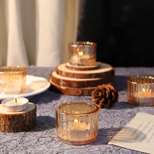 Capaniel 36pcs Gold Tealight Candle Holder, Glass Gold Plating Votive Candle Holders Small Candle Holders Bulk for Wedding Table Centerpiece, Birthday Party, Home Decoration