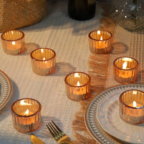 Capaniel 36pcs Gold Tealight Candle Holder, Glass Gold Plating Votive Candle Holders Small Candle Holders Bulk for Wedding Table Centerpiece, Birthday Party, Home Decoration