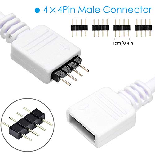 RGBZONE 2 Pack 5M 16.4ft Extension Cable Connect Female Plug to SMD 5050 RGB LED Strip Light with Free 4pcs 4pin Connecto